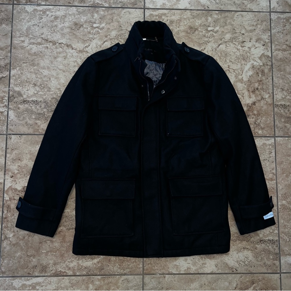Calvin Klein Men’s Wool Blend Coat Black Full Zip Mul… - Gem